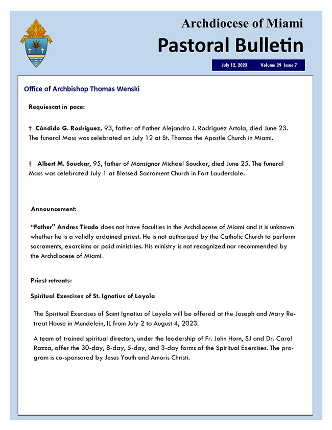 ADOM :: Pastoral Bulletin for July 2023