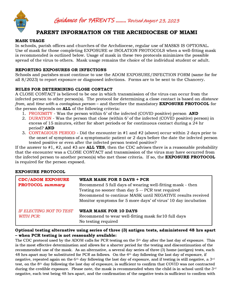 ADOM :: For you to know: Updated COVID-19 policy for Catholic schools
