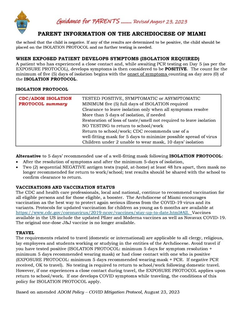 ADOM :: For you to know: Updated COVID-19 policy for Catholic schools