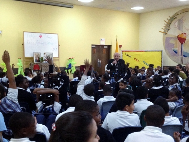 ADOM :: Retired Archbishop Favalora visits St. Mary students